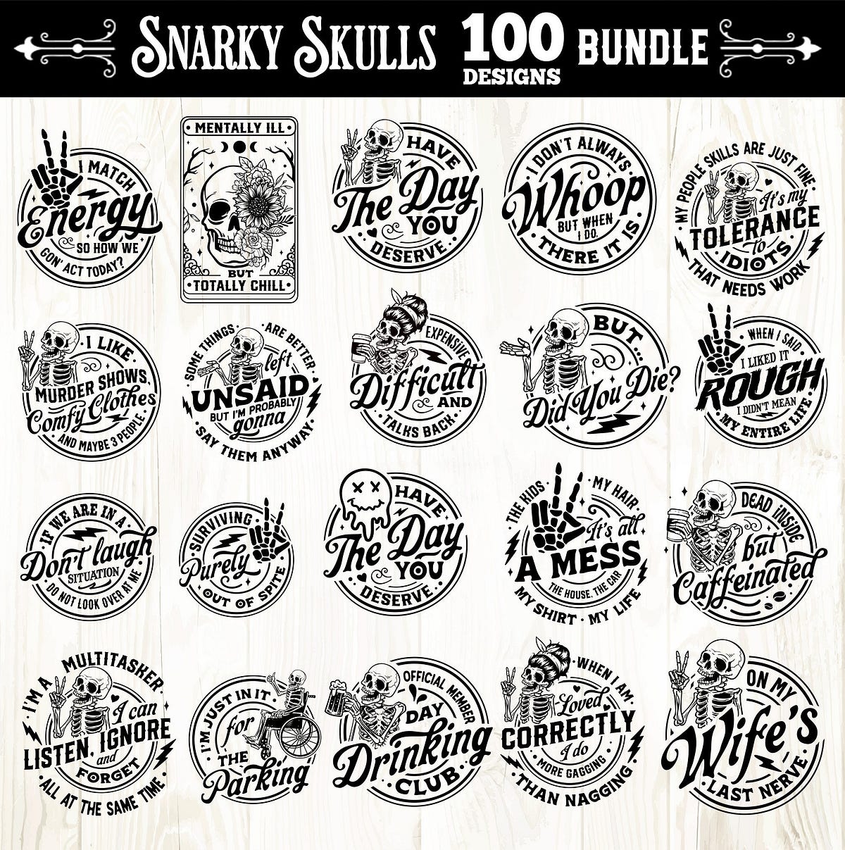 Snarky skulls bundle 100 designs SVG, Adult humor svg, Sarcastic bundle ...
