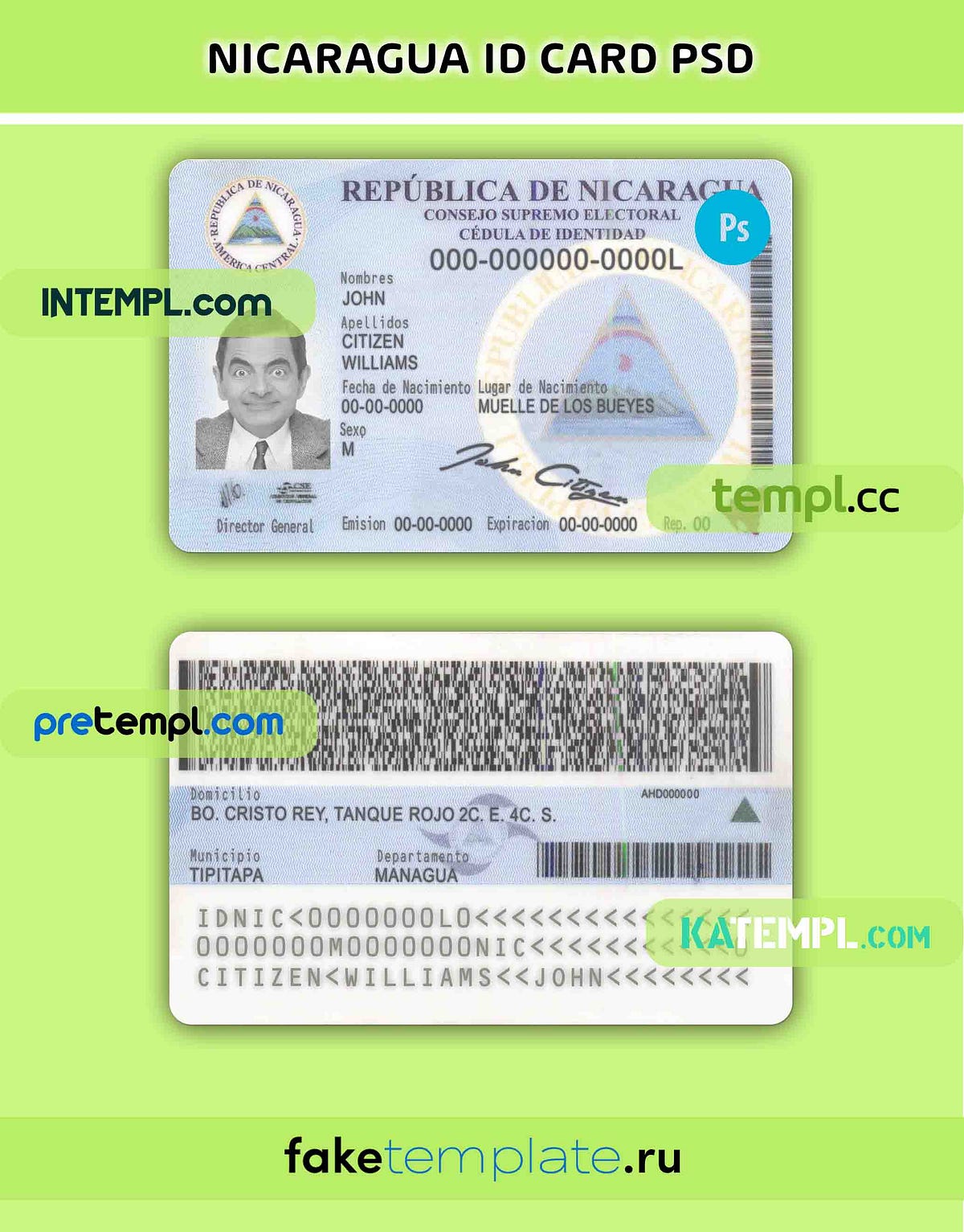 Nicaragua identity card PSD template, with fonts | by Shotempl | Medium