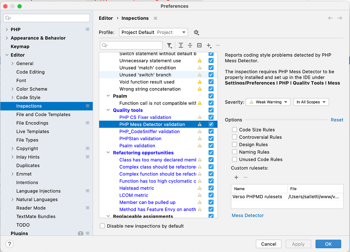 My PHPMD Configuration on PHPStorm | by Stefano Alletti | Medium