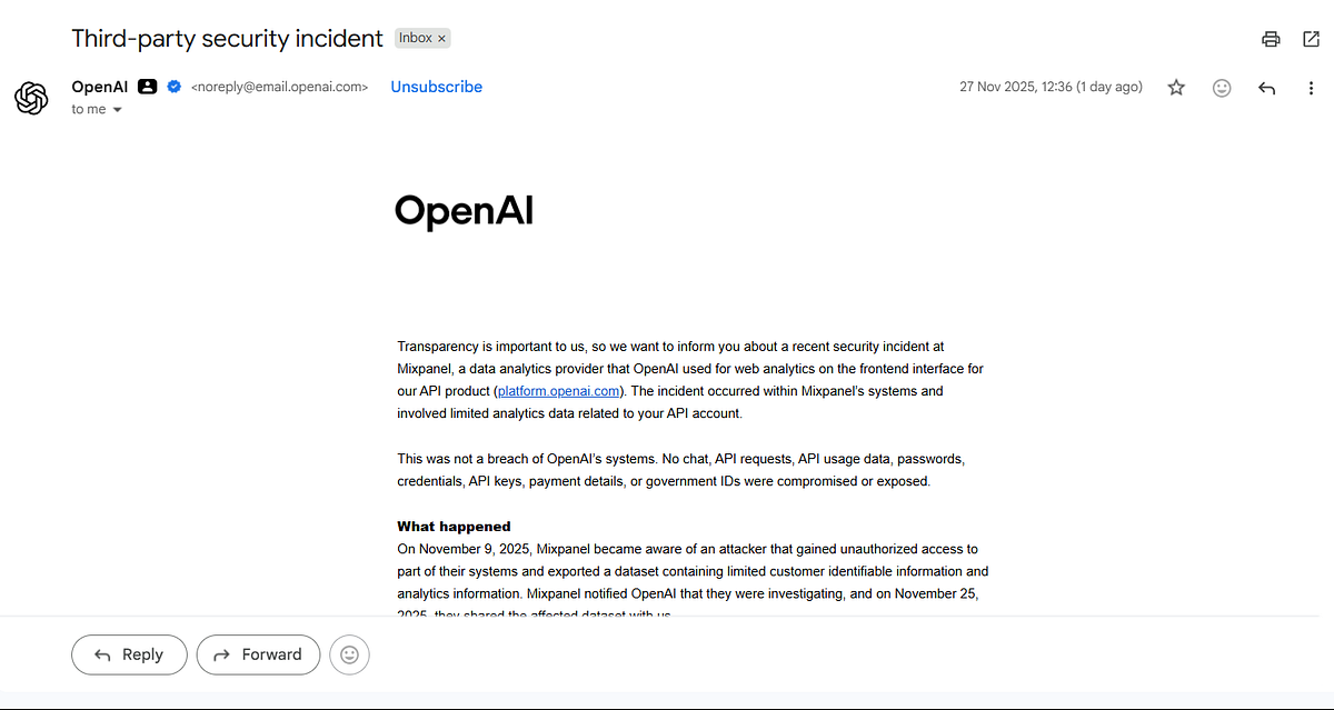Inside the OpenAI Mixpanel Incident: How a Vendor Breach Exposed User Metadata | by Yug Shah ...