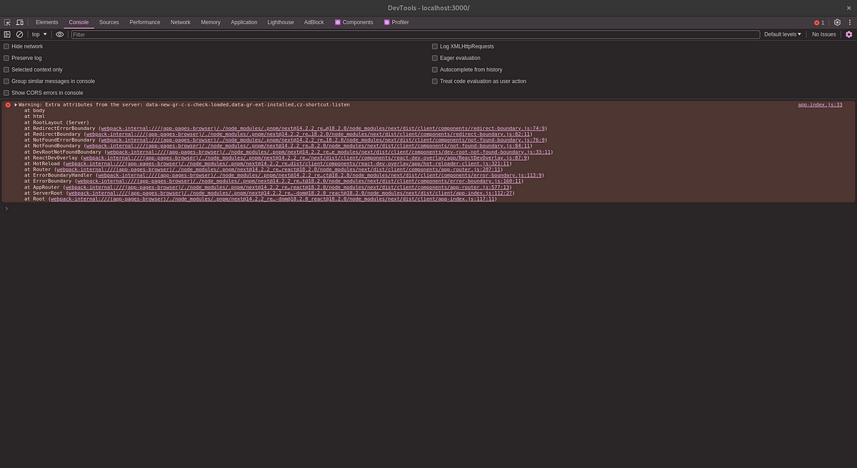 How To Fix The “extra Attributes From The Server ” Error In Nextjs By Rajdeep Singh Frontend