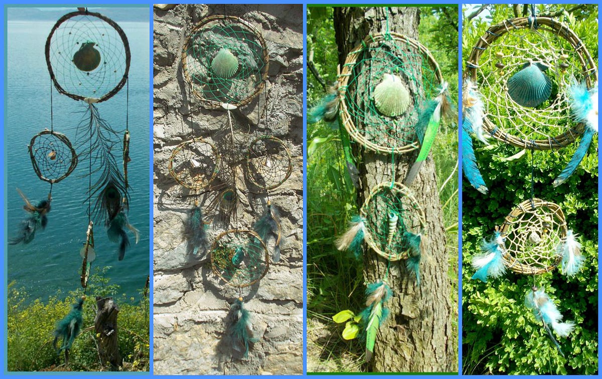 Handmade different models of Dream Catchers with natural feathers ...