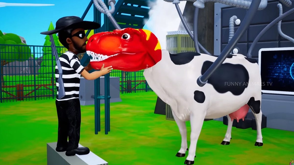 Cow-Rex Diorama — Hilarious Dinosaur Head Cow Adventure! Funny Animals Cartoons 2024 ...