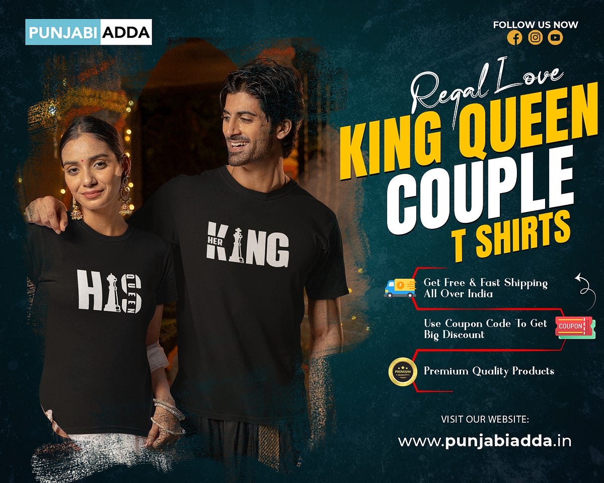 Royal King Queen Couple T Shirts at Punjabi Adda - Punjabi Adda - Medium