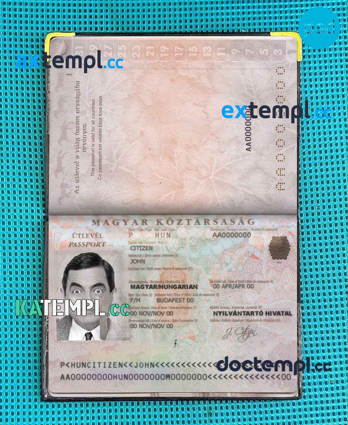 sample Hungary passport PSDs, editable scan and photograghed picture ...