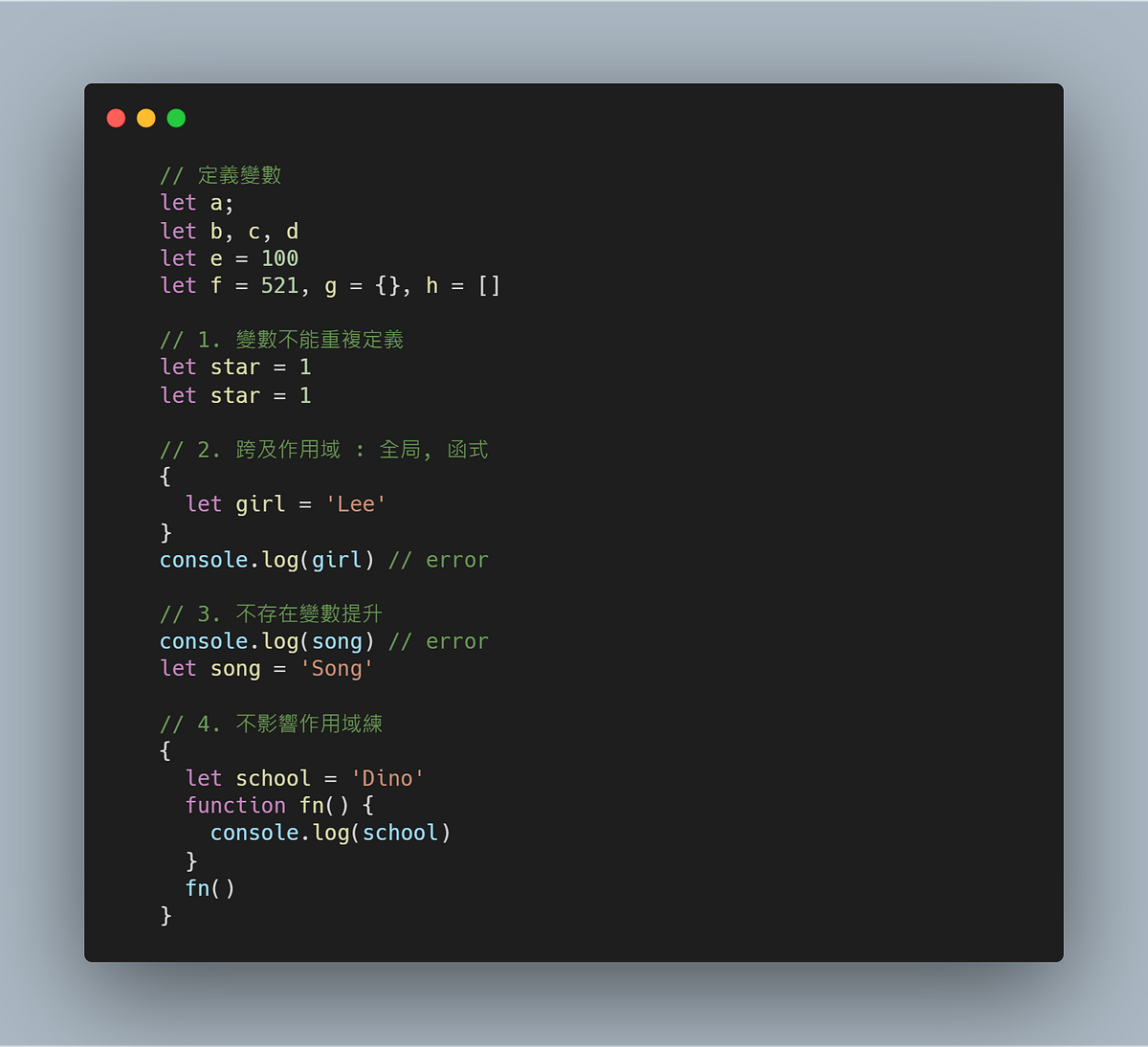 JavaScript ES6. Let 變數定義及特性 | by weihan | Medium