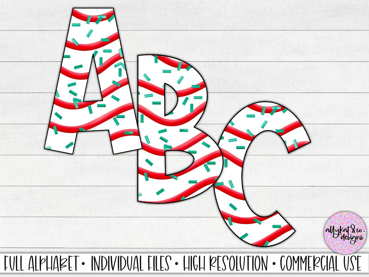 Christmas Tree Cake Doodle Letters Alphabet PNG, Sublimation Letters, A ...