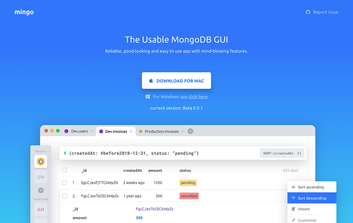 Mingo — The Usable MongoDB GUI. The first release of Mingo is out. It’s… | by Radoslav Toth | Medium