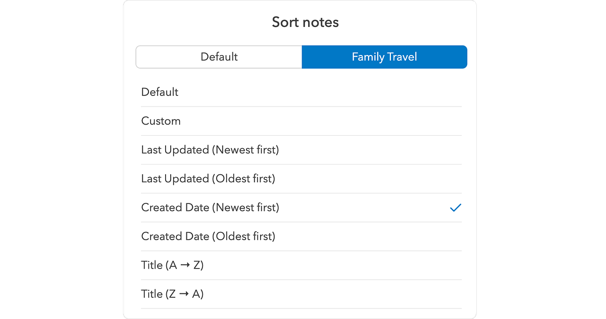 UpNote now supports different sorting orders for notebooks and tags ...
