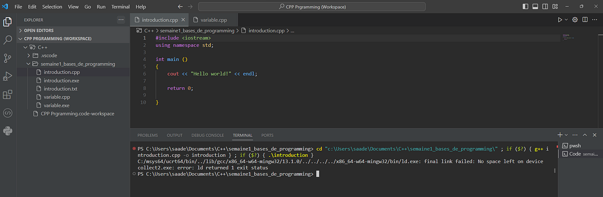 ERROR Id.exe visual studio code C:/msys64/ucrt64/bin/../lib/gcc/x86_64 ...