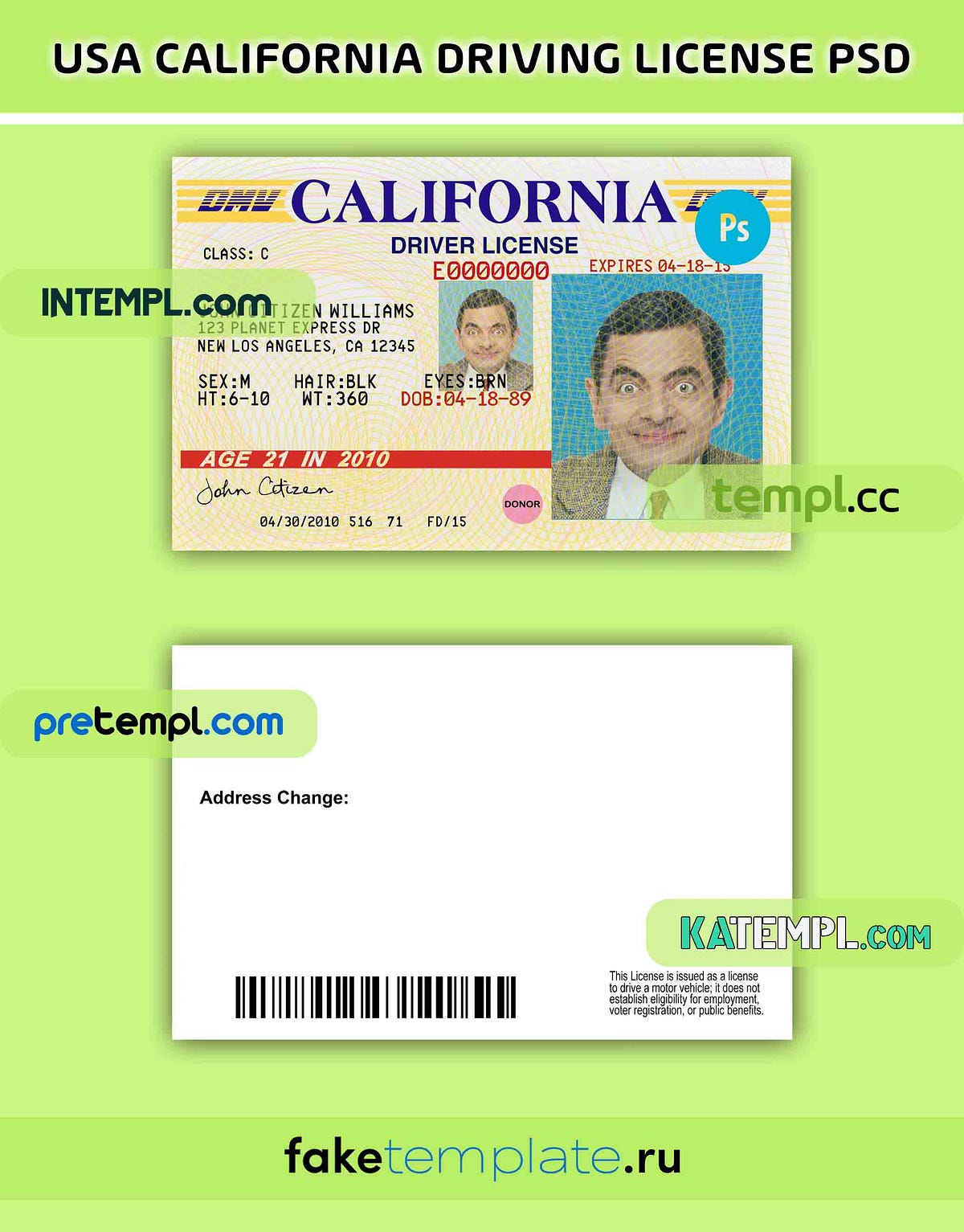 USA California driving license PSD download template, version 3 | by ...