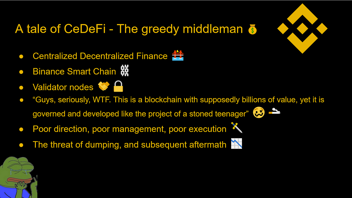 BSC: A tale of CeDeFi — The greedy middleman 💰 | by ITMB | Medium