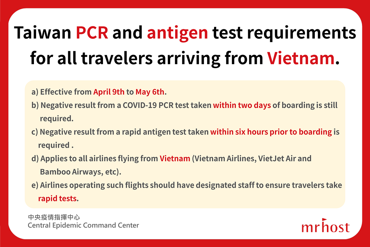 Taiwan’s PCR and antigen test requirements for all travelers arriving ...
