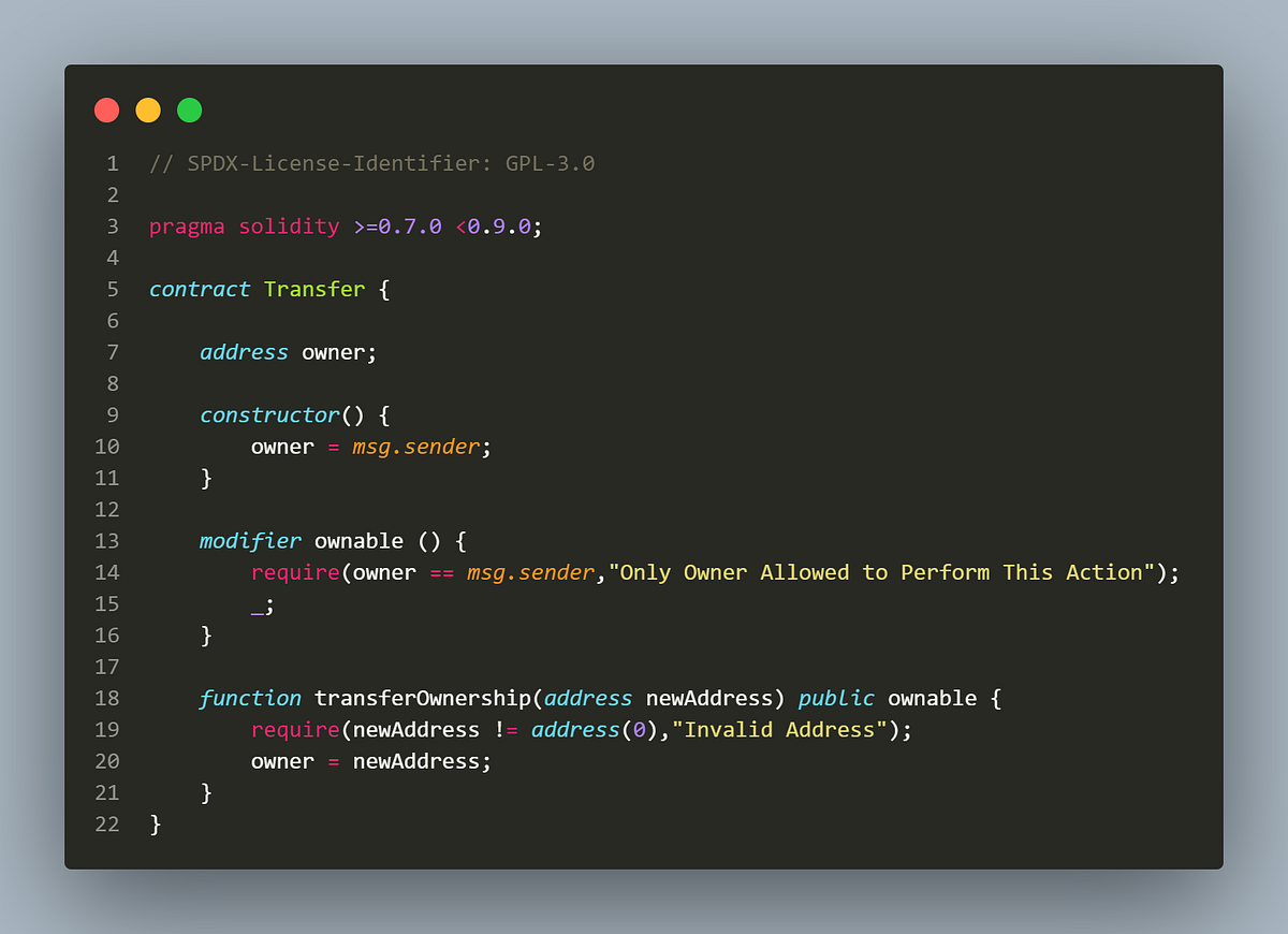 How to transfer a solidity smart contract to a new owner address | by ...