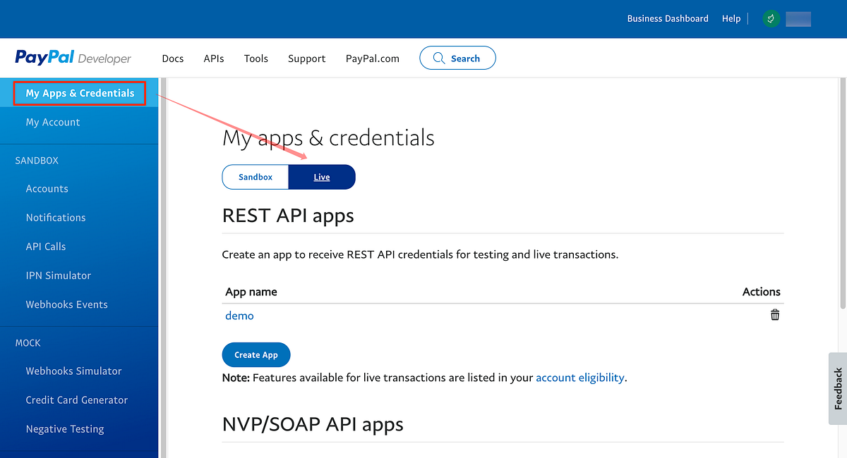 Login the PayPal Developer site https://developer.paypal.com/ with your PayPal account Clicking ...