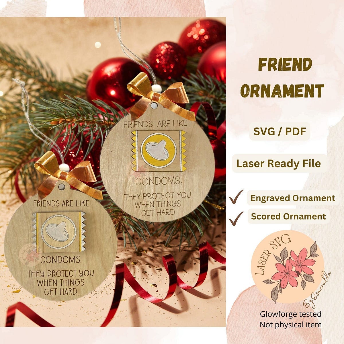 DIGITAL FILE, Glowforge Christmas Files, Funny friends ornament, Friend ...