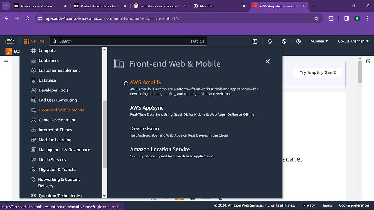 How to host a website using Amplify in AWS ? - Gokulakrishnanoffl - Medium