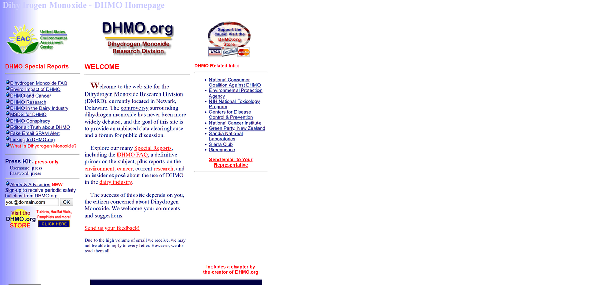 Redesigning the Dihydrogen Monoxide Website | by Milanca Wang | Medium