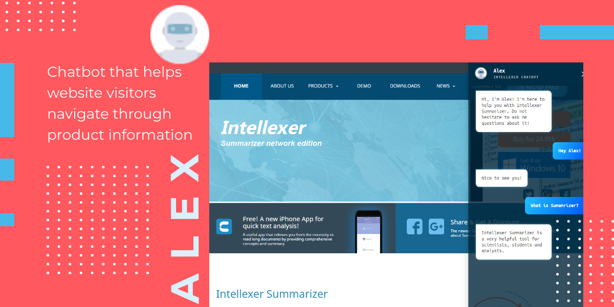 Alex. A chatbot that helps website visitors navigate through product ...