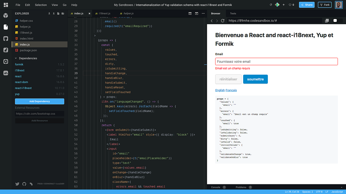 How to internationalize a Yup validation schema in a React, Formik and react-i18next app | by ...