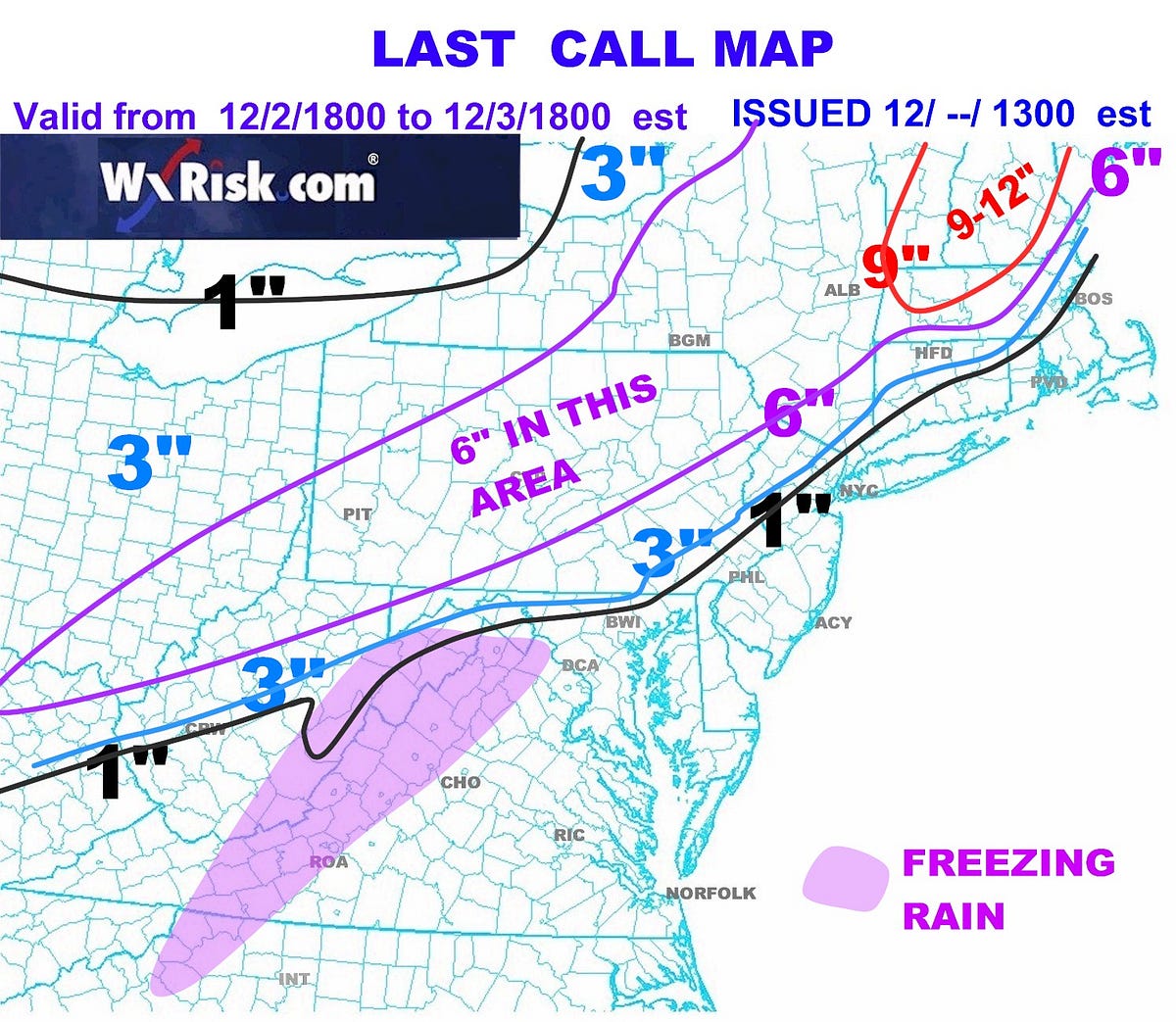 LAST CALL MAP — - DEC 2 INTERIOR NE US WINTER STORM | by Wxrisk | Dec ...