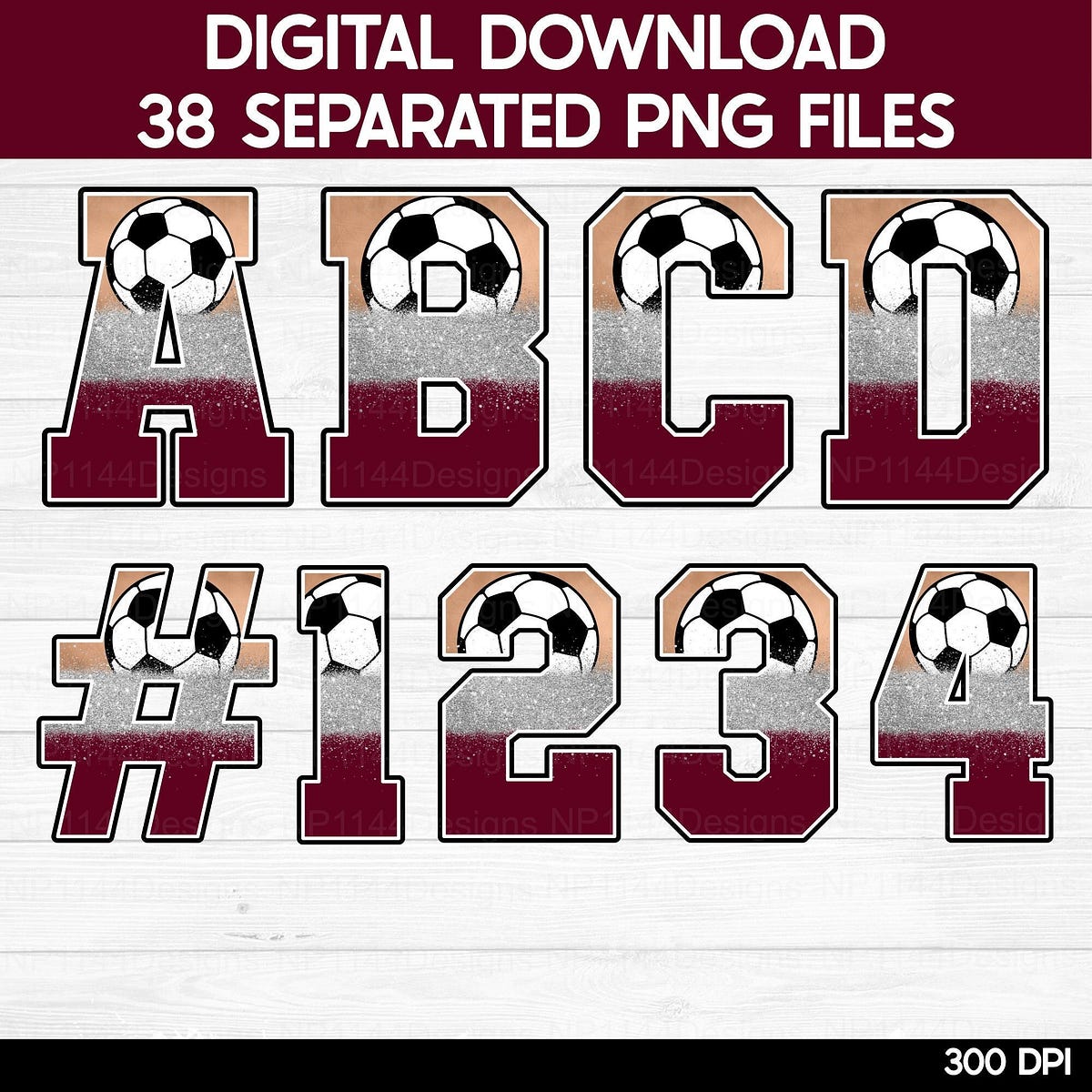 Soccer Alphabet Bundle PNG, Maroon and White/Silver Team Colors ...