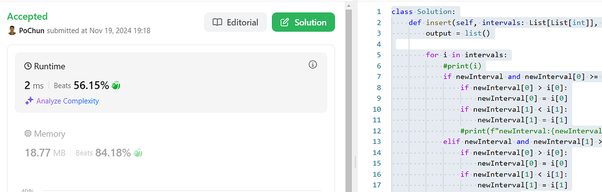 LeetCode:(Python)(List) Insert Interval | by 許博淳 | 數據共筆 | Nov, 2024 | Medium