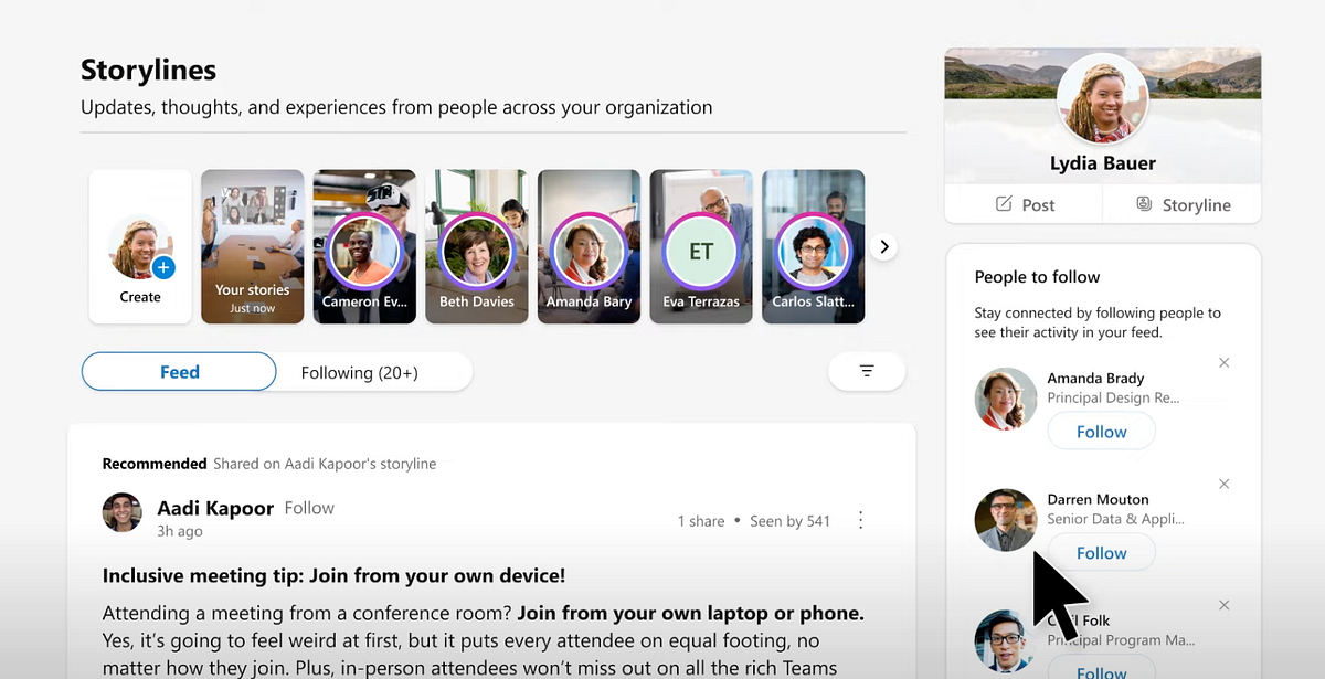 Microsoft introduce “Storylines”. A new way to share success at work ...