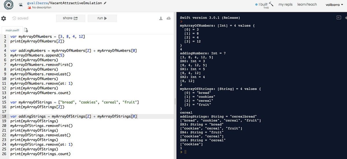 Repl.it Arrays | by Valeria Ibarra Perales | Medium