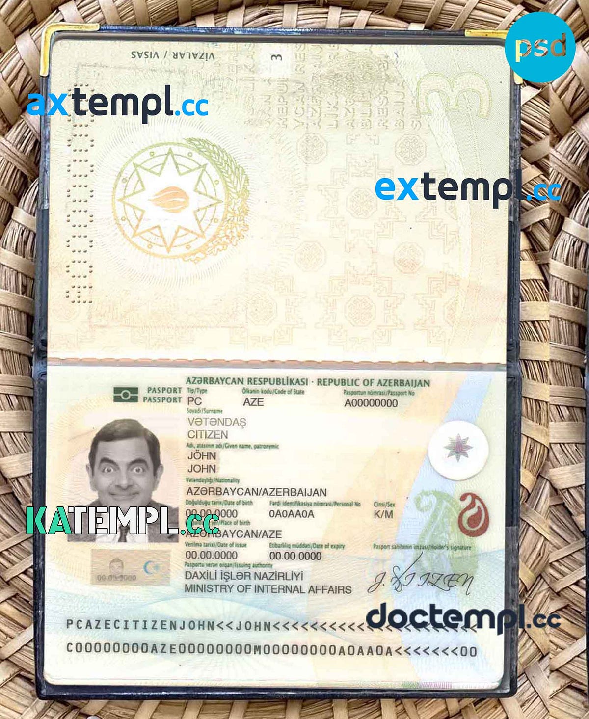 Sample Azerbaijan Passport Editable Psd Files Scan And Photo Realistic Look 2 In 1 Download
