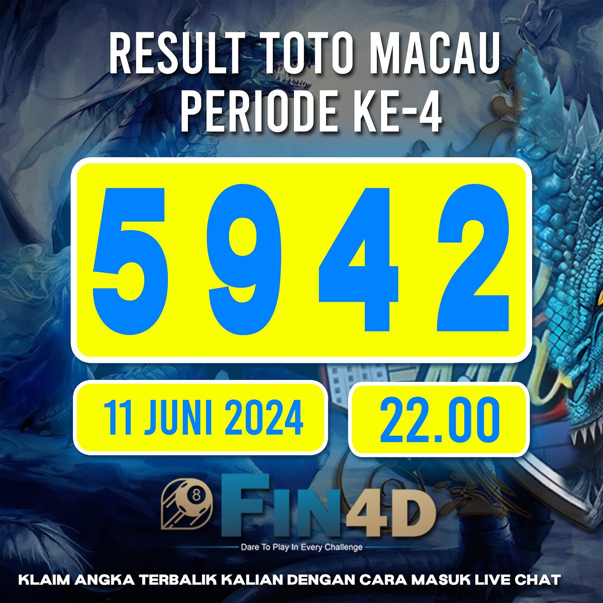 TOTO MACAU 4D PERIODE 4 TANGGAL : 11 JUNI 2024 SAH DI ANGKA 5 9 4 2 ...