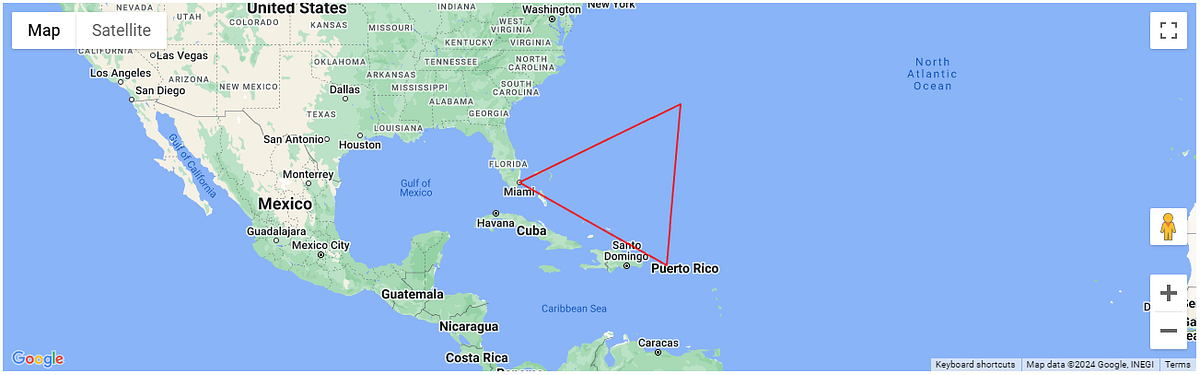 Google Maps — Drawing a Polygon: The Bermuda Triangle | by Can Sener | Dev Genius