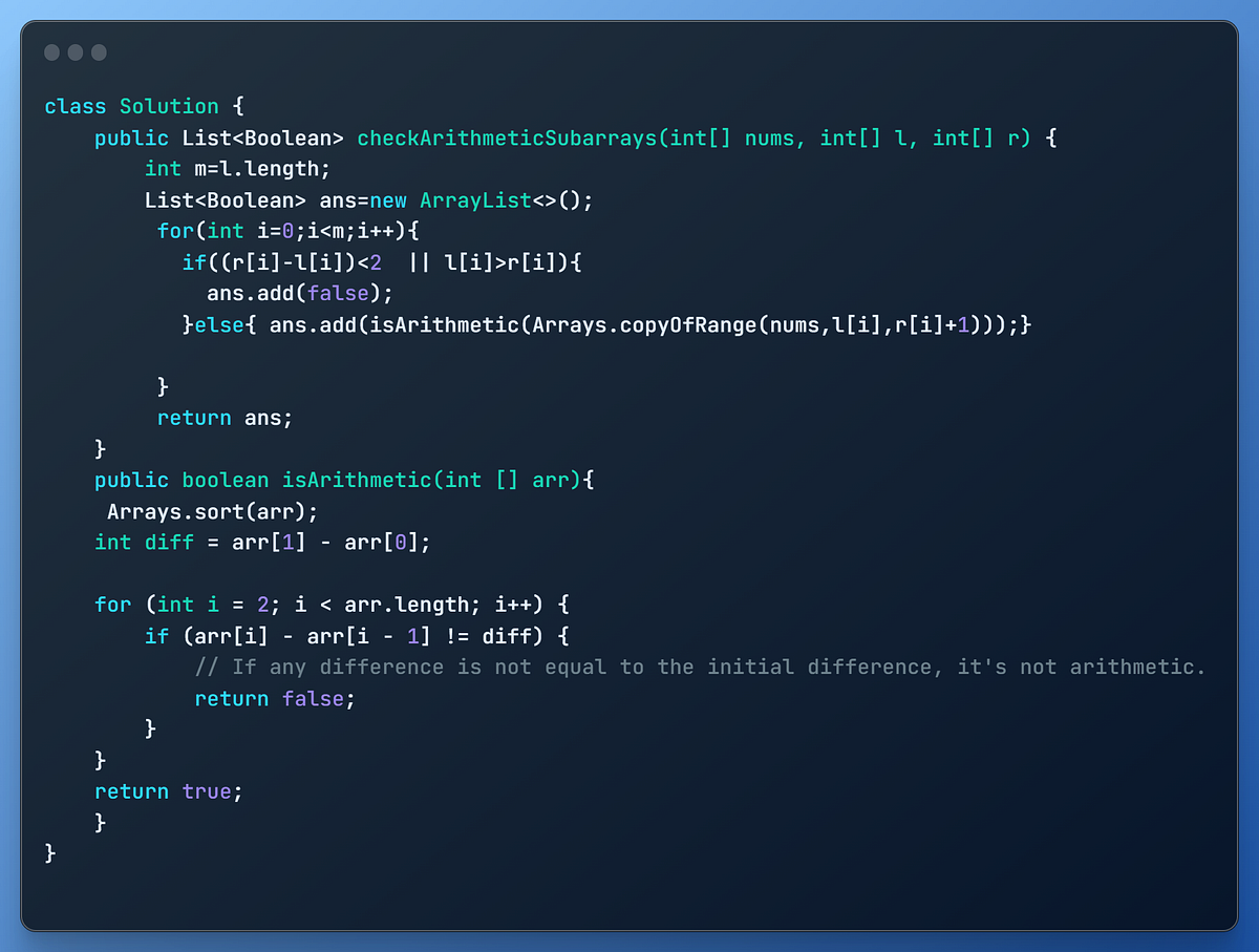 1630. Arithmetic Subarrays. A sequence of numbers is called… | by Roshan Jha | Nov, 2023 | Medium