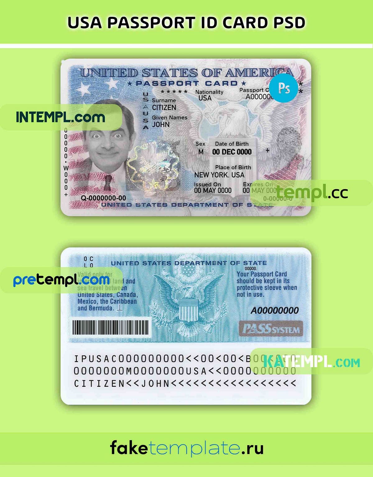 USA passport identity card PSD download template (version 2) - Id ...