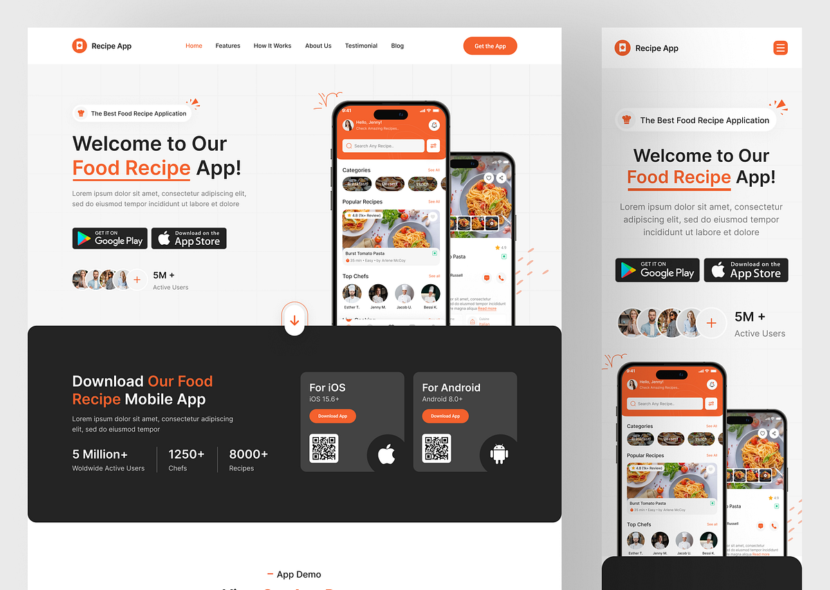 Food Recipe App Landing Page | Recipe Website | UIUX | Figma ...