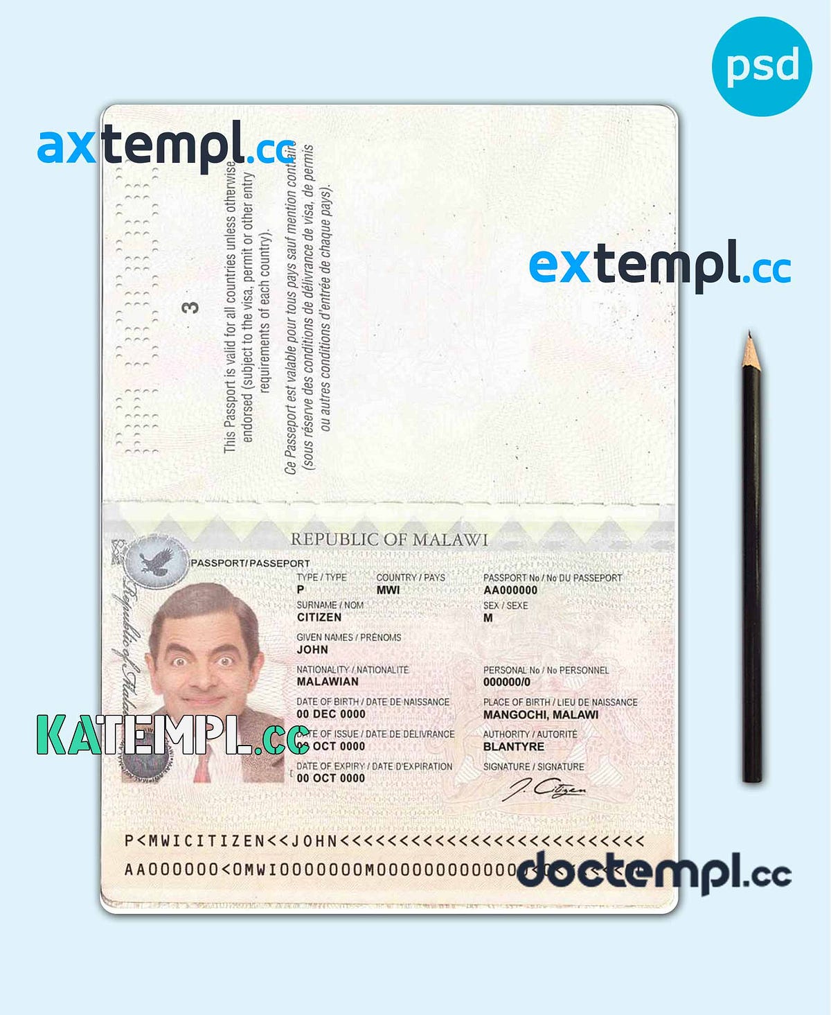 sample Malawi passport template in Word and PDF format, fully editable ...