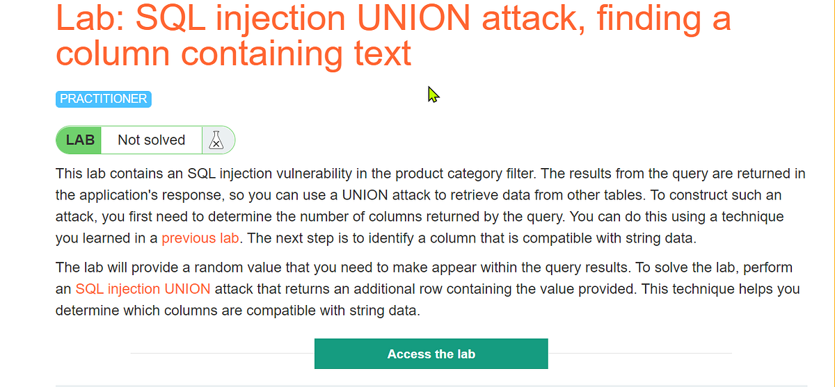 SQL injection Union attack: Finding columns with a useful data type. | by Katjah Smith👩🏽‍💻 | Medium