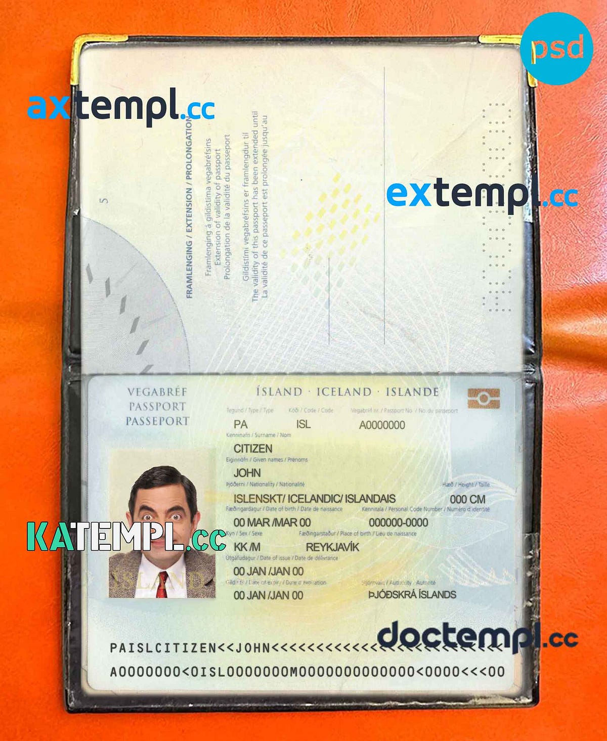sample Iceland passport editable PSD files, scan and photo taken image ...