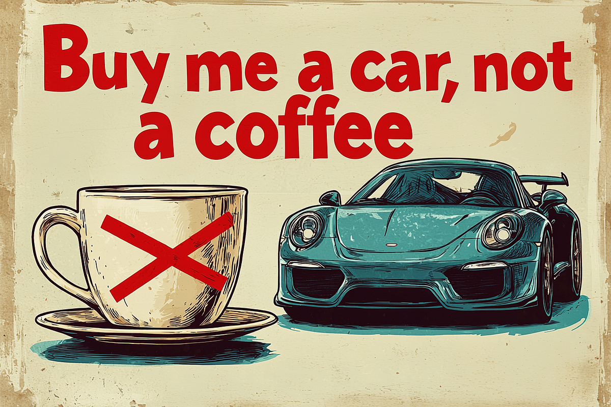 Buy Me a Car, Not a Coffee!. My dear writer friend, you’re… | by Ander Telli | CREATIVETECH Friends