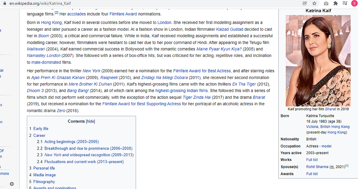 Wikipedia says, Rohit Sharma is the Spouse of Newly weds Katrina Kaif | by DayDreamer | Medium