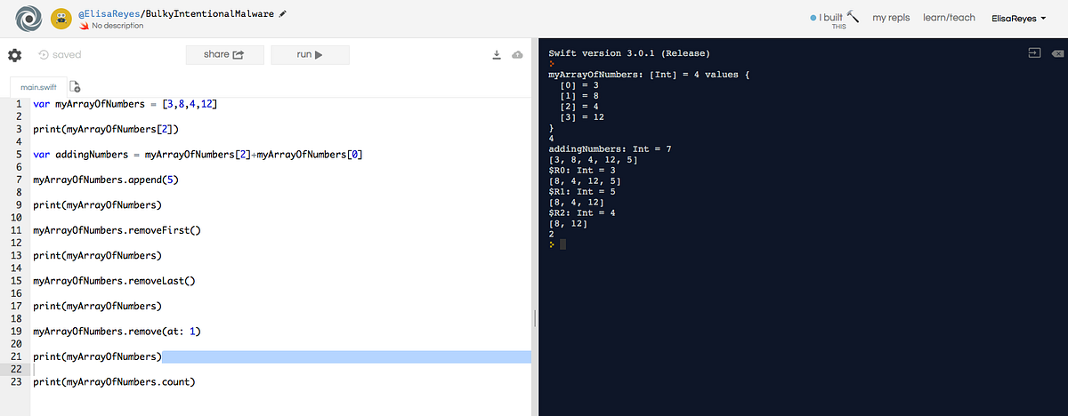 Repl.it Arrays . → NUMBERS | by Elisa Reyes Berrones | Medium