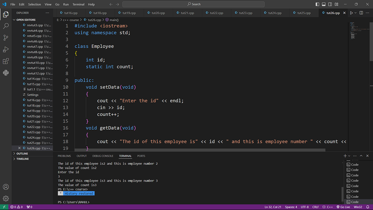Static Data Members & Methods in C++ OOPS | C++ Tutorials for Beginners #23 | by Rahulm | Jul ...