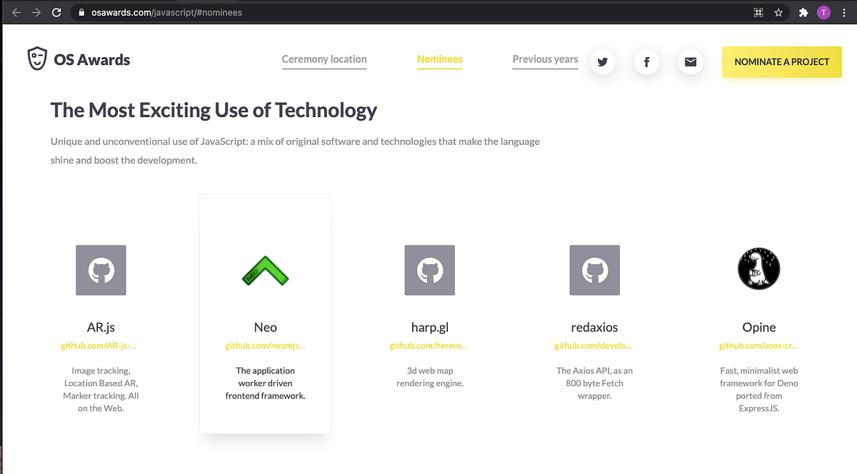 neo.mjs nominated for “The most exciting Use of Technology” | by Tobias Uhlig | ITNEXT