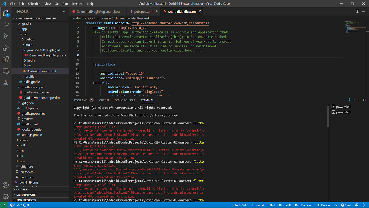 Error parsing LocalFile: ‘\android\app\src\main\AndroidManifest.xml’ Please ensure that the ...