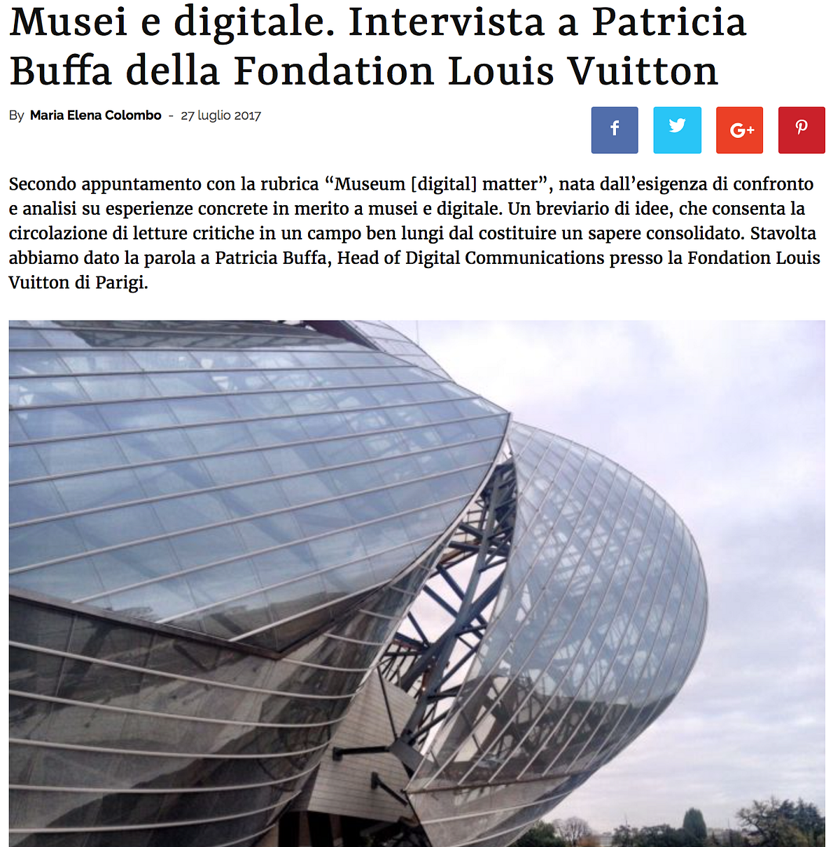 Musei e digitale. Intervista a Patricia Buffa della Fondation Louis ...