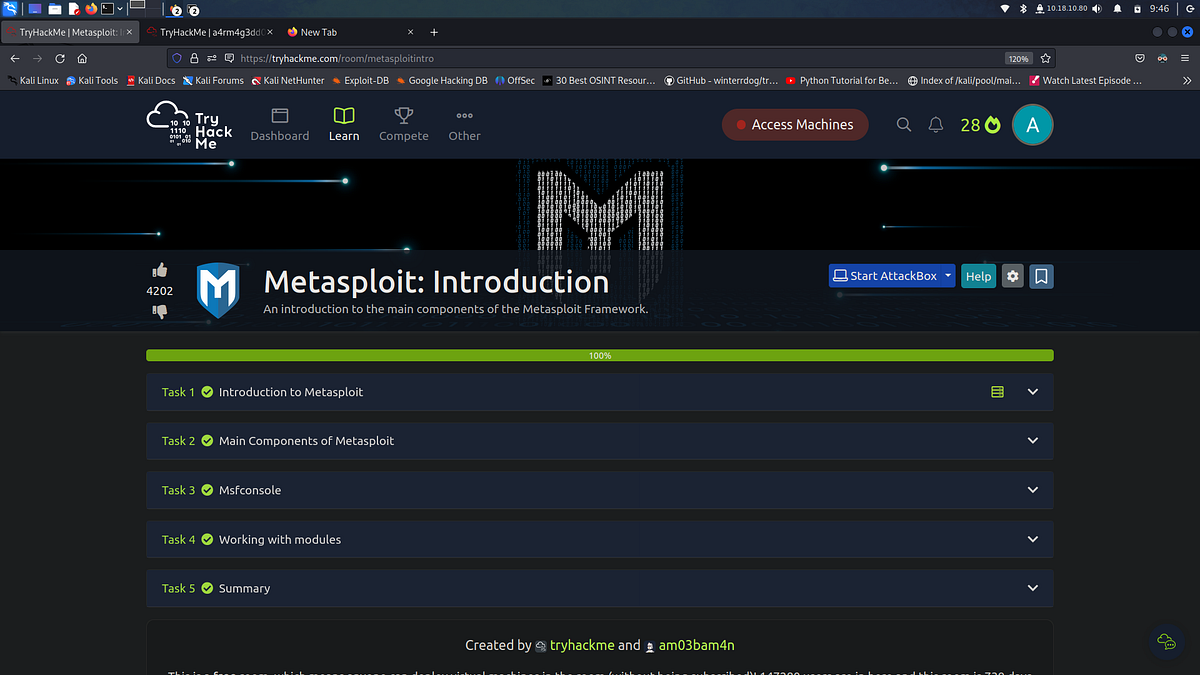 ‘Metasploit Introduction’ room solved. - Armgddn - Medium