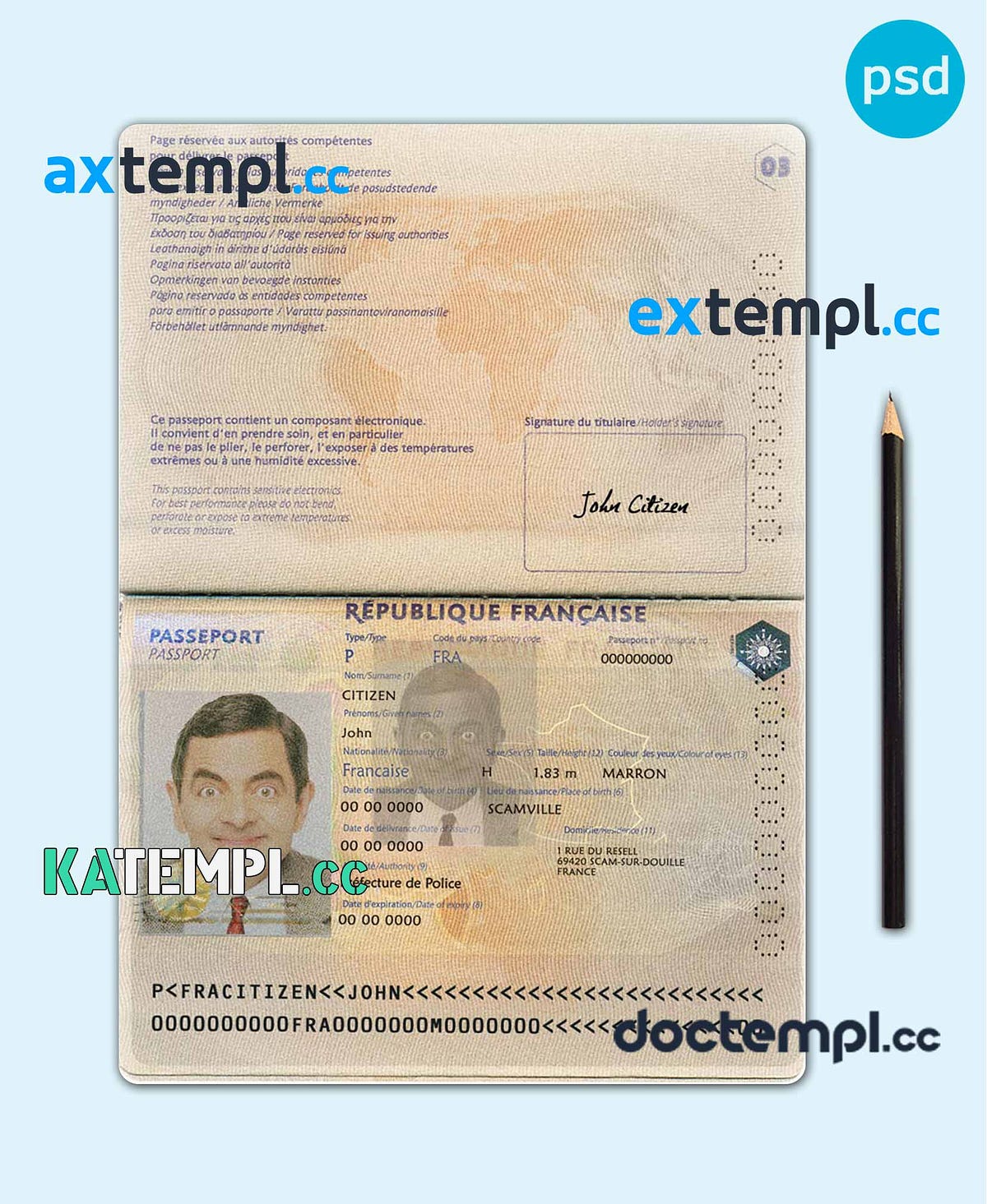 sample France passport template in PSD format, version 2 download | by ...