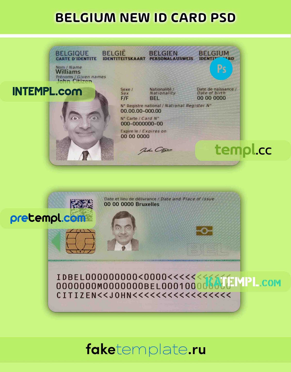 Belgium identity card PSD download template - Intempl ID - Medium