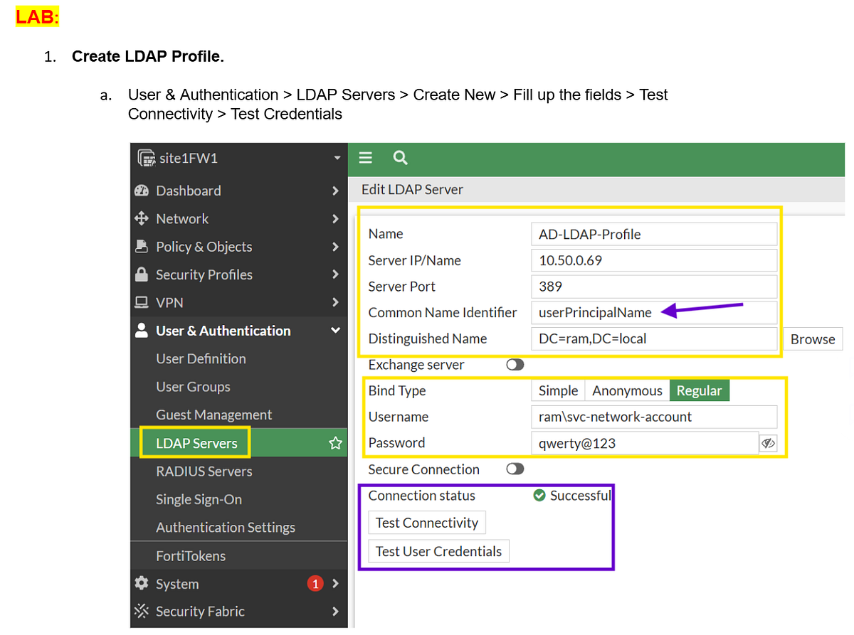 Learning Fortinet Firewall — LESSON XX: Authentication via AD(LDAP ...