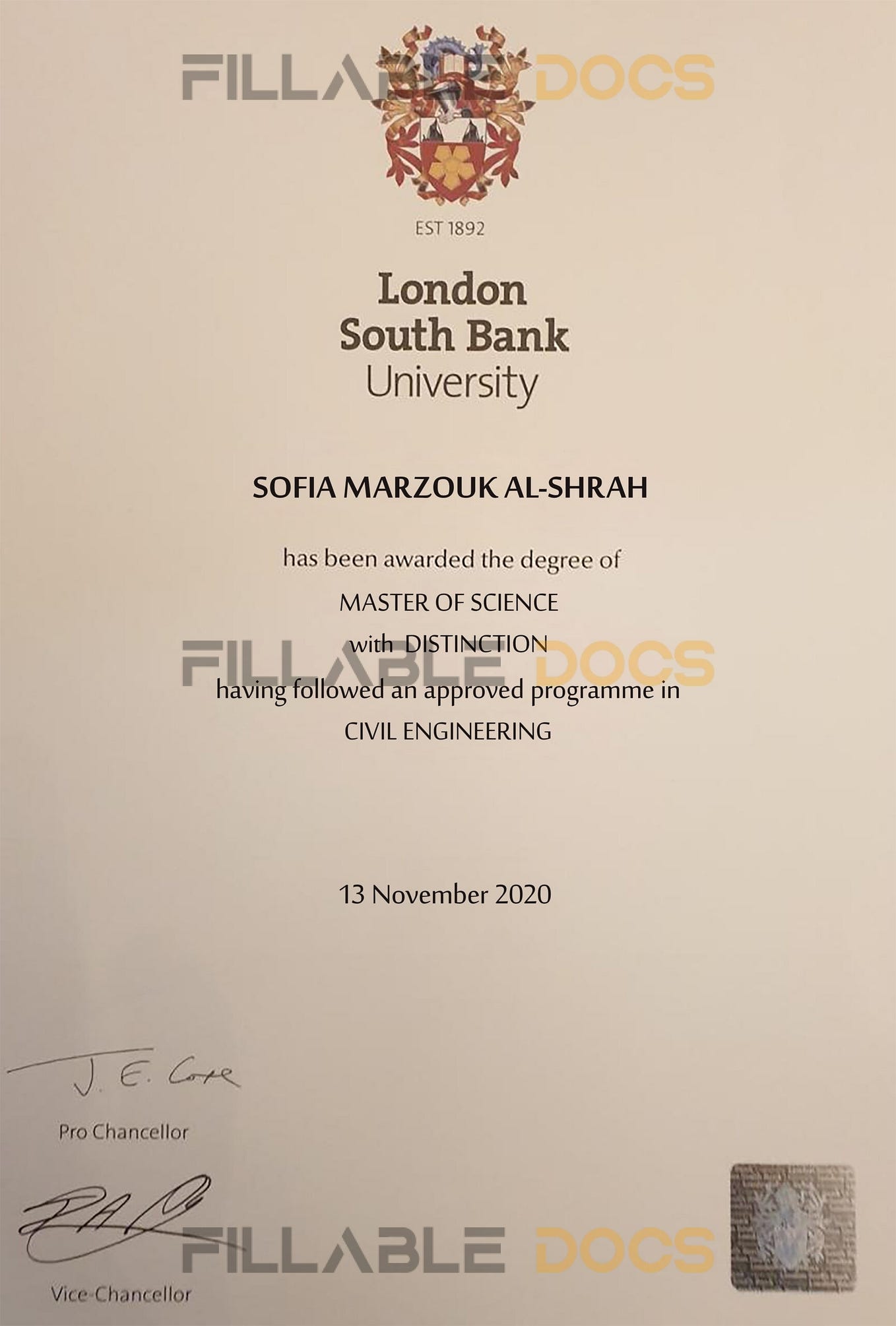 Fake Certificate from Western Sydney University Template - Fillabledocs ...